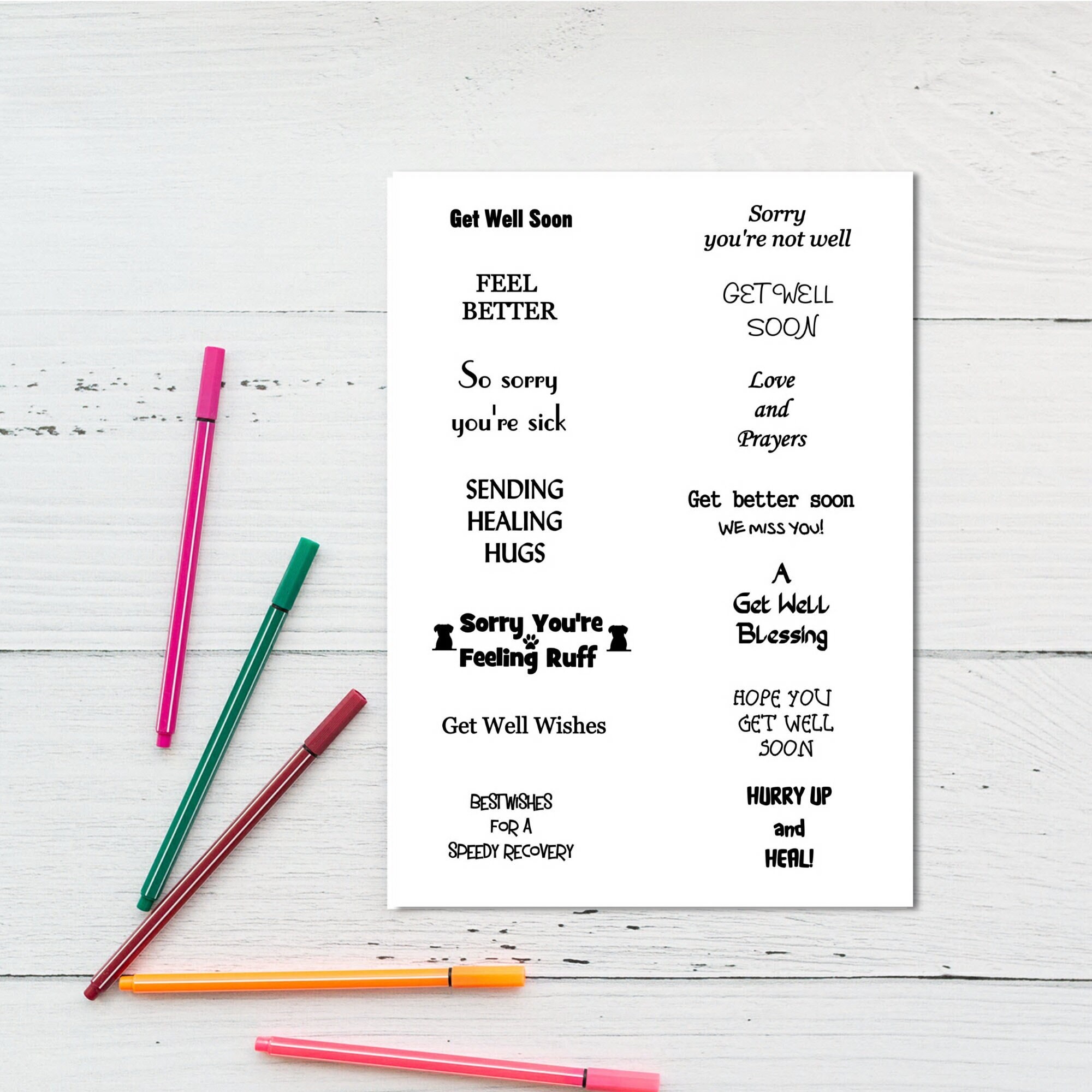Get Well Sentiments Digital Sheet, Get Well Words and Phrases ...