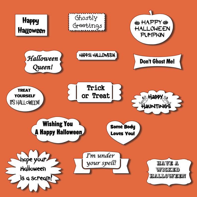Halloween Sentiments Digital Sheet, Printable Halloween Sentiments ...