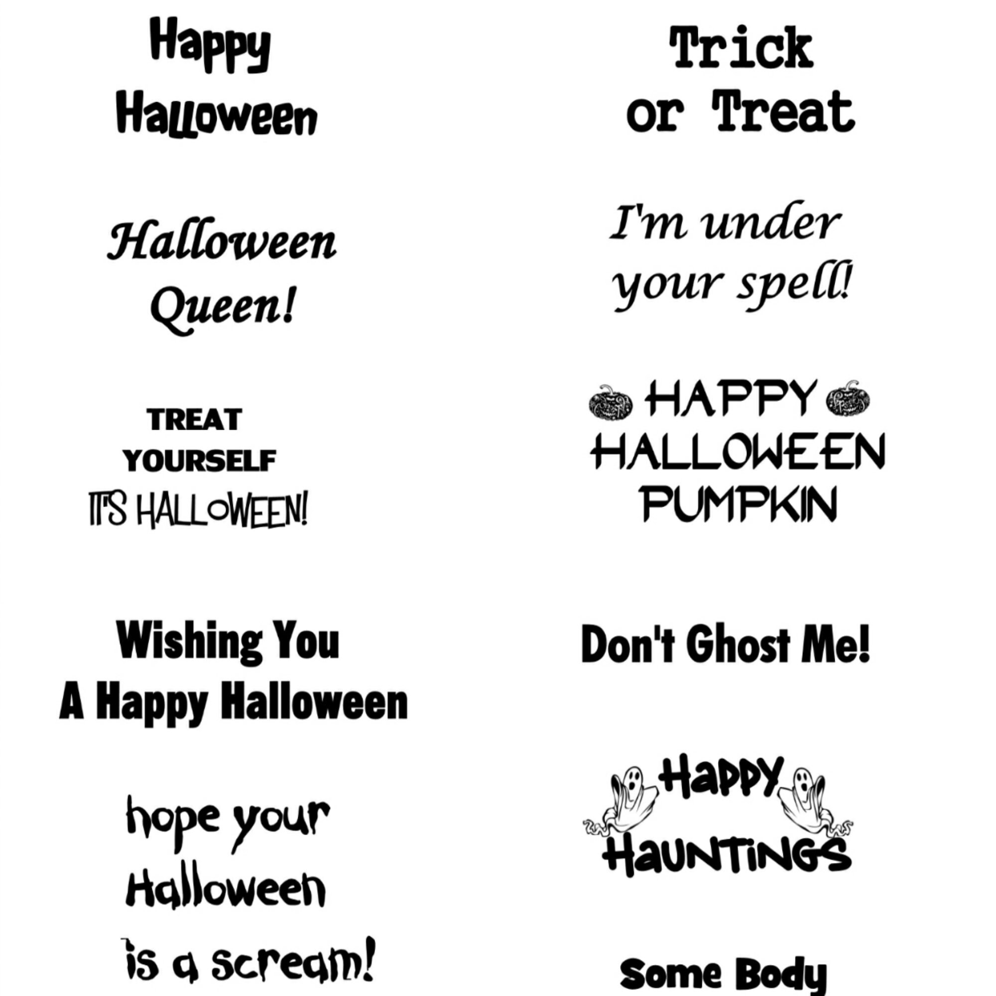Halloween Sentiments Digital Sheet, Printable Halloween Sentiments ...