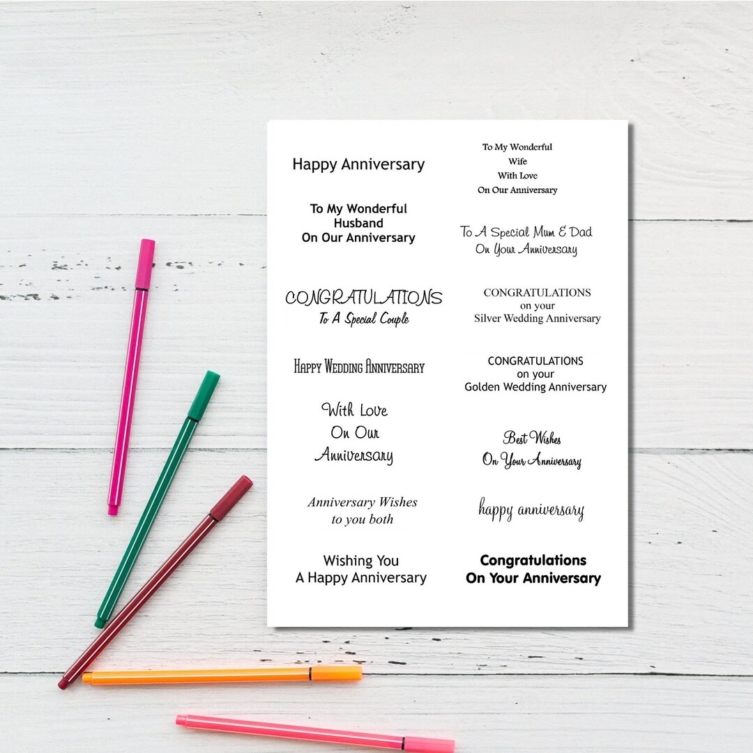 Anniversary Sentiments Digital Sheet, Printable Card Sentiments ...