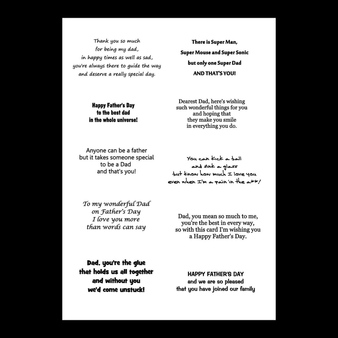 Father's Day Card Inserts Digital Sheet, Father's Day Sentiments ...