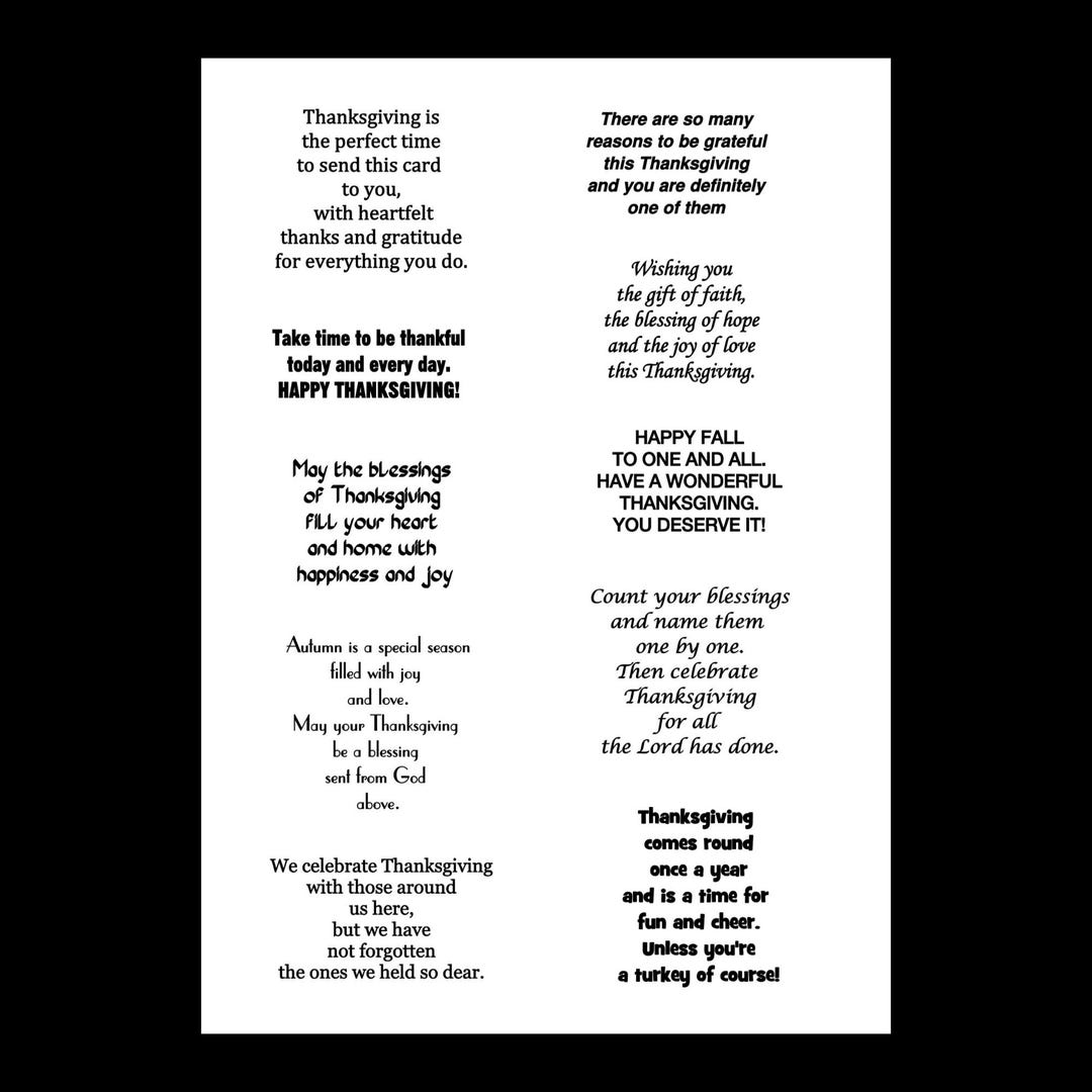 Thanksgiving Card Inserts Digital Sheet, Printable Card Verses, Inside ...