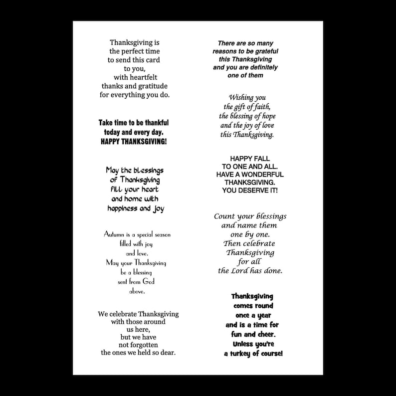 Thanksgiving Card Inserts Digital Sheet, Printable Card Verses, Inside ...