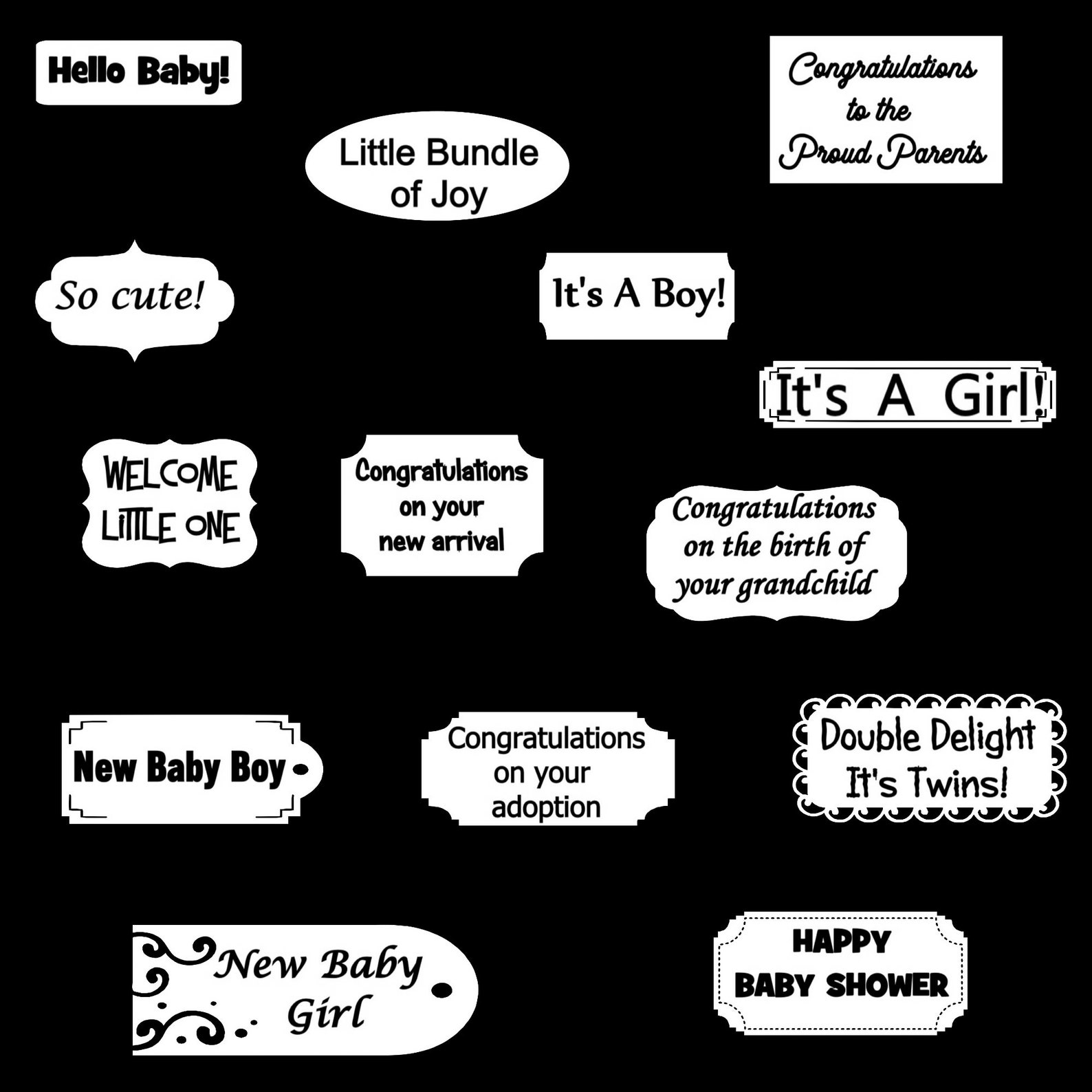 Baby Sentiments Digital Sheet, New Baby Card Words, Printable Card ...