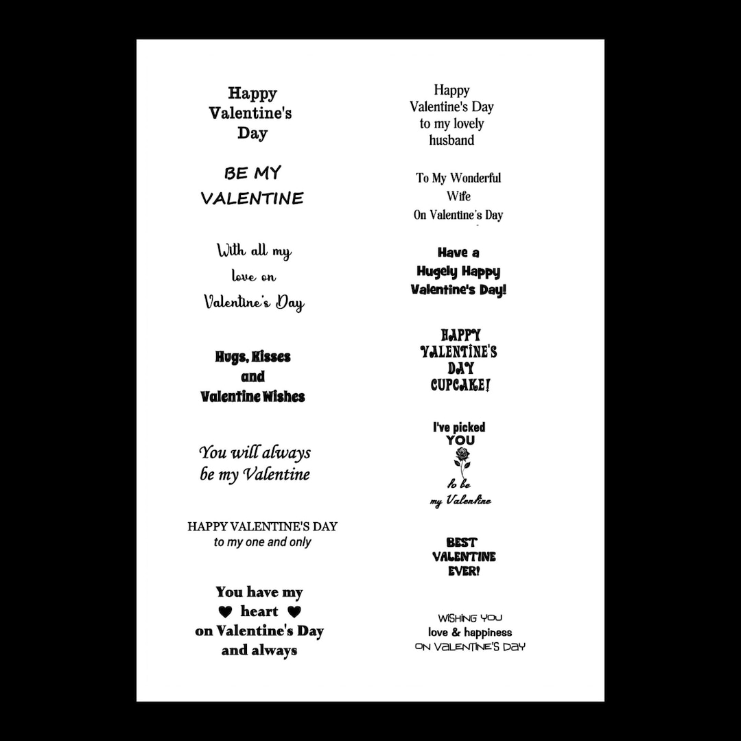 Valentine Sentiments Digital Sheet, Printable Valentine Words for Cards ...