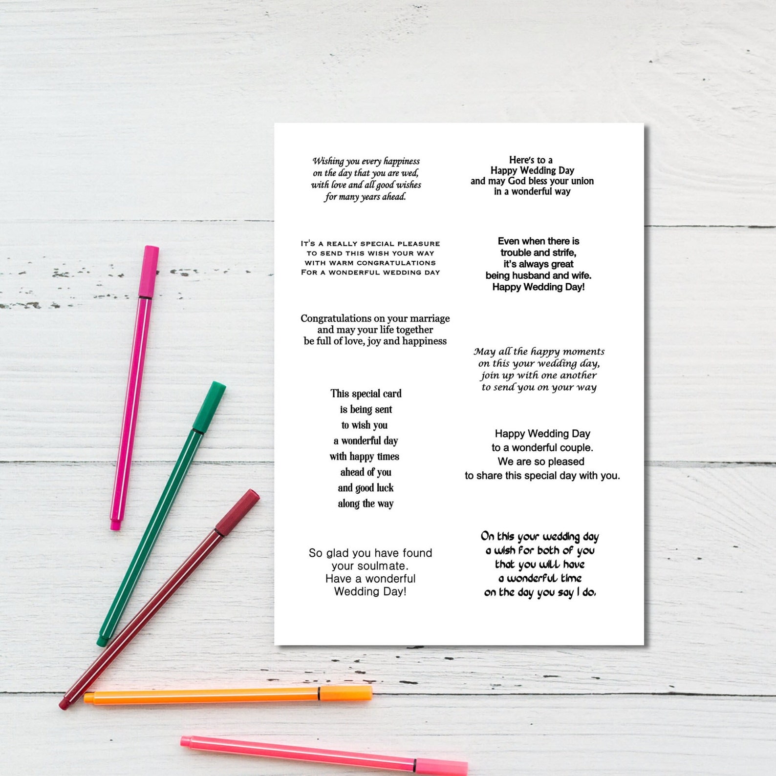 Wedding Card Inserts Digital Sheet, Printable Wedding Card Verses ...