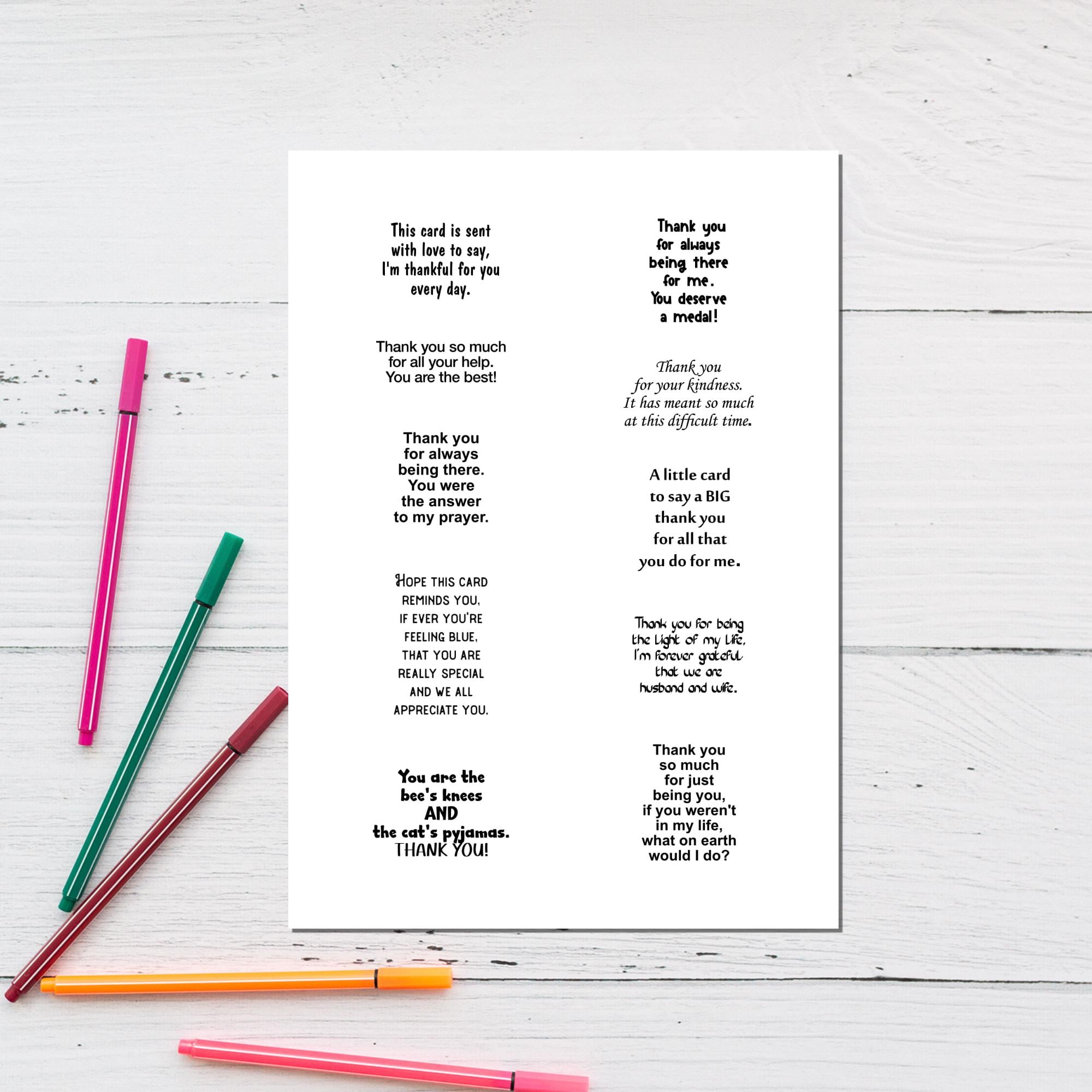 Thank You Card Inserts JPG Sheet, Printable Verses for Inside Cards ...