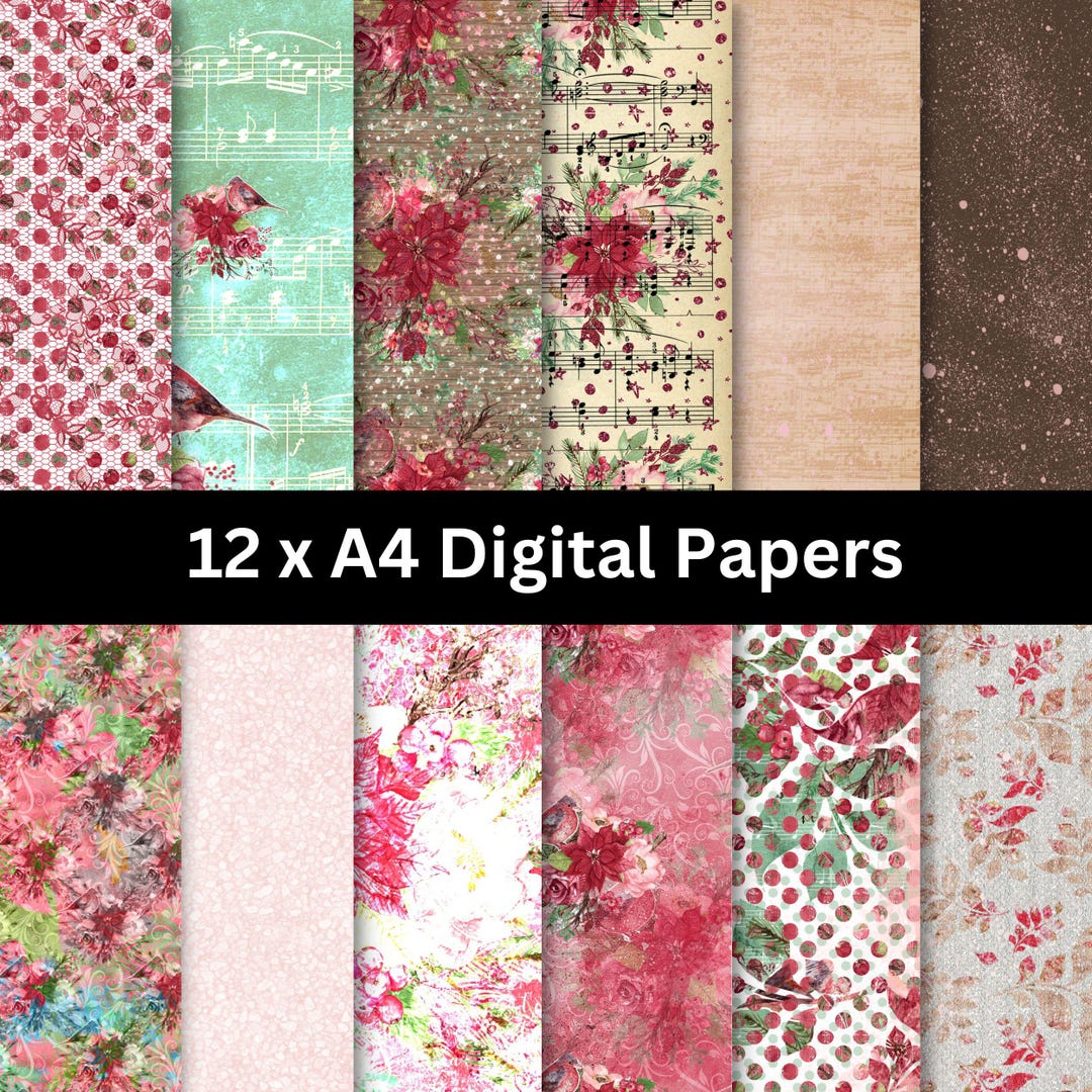 Christmas Printable A4 Paper Pack, Digital Christmas Craft Papers ...