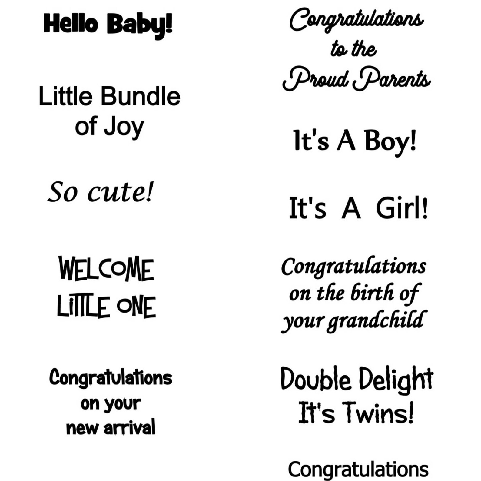 Baby Sentiments Digital Sheet, New Baby Card Words, Printable Card ...