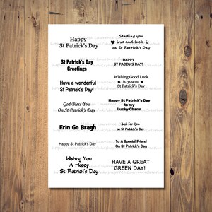 St Patrick’s Day Sentiments Digital Sheet, Printable Card Sentiments ...