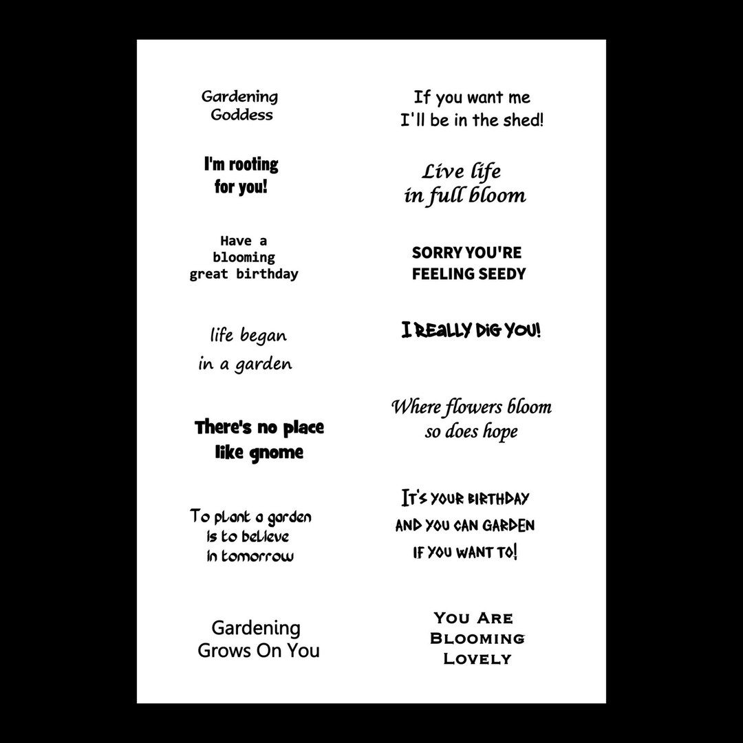 Printable JPG Words for Gardening, Garden Digital Sentiments Sheet ...