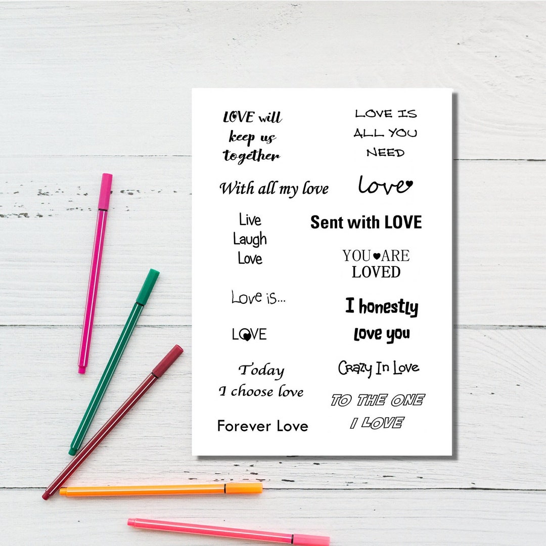 Love Sentiments Digital Sheet, Printable Romantic Phrase, Cardmaking ...