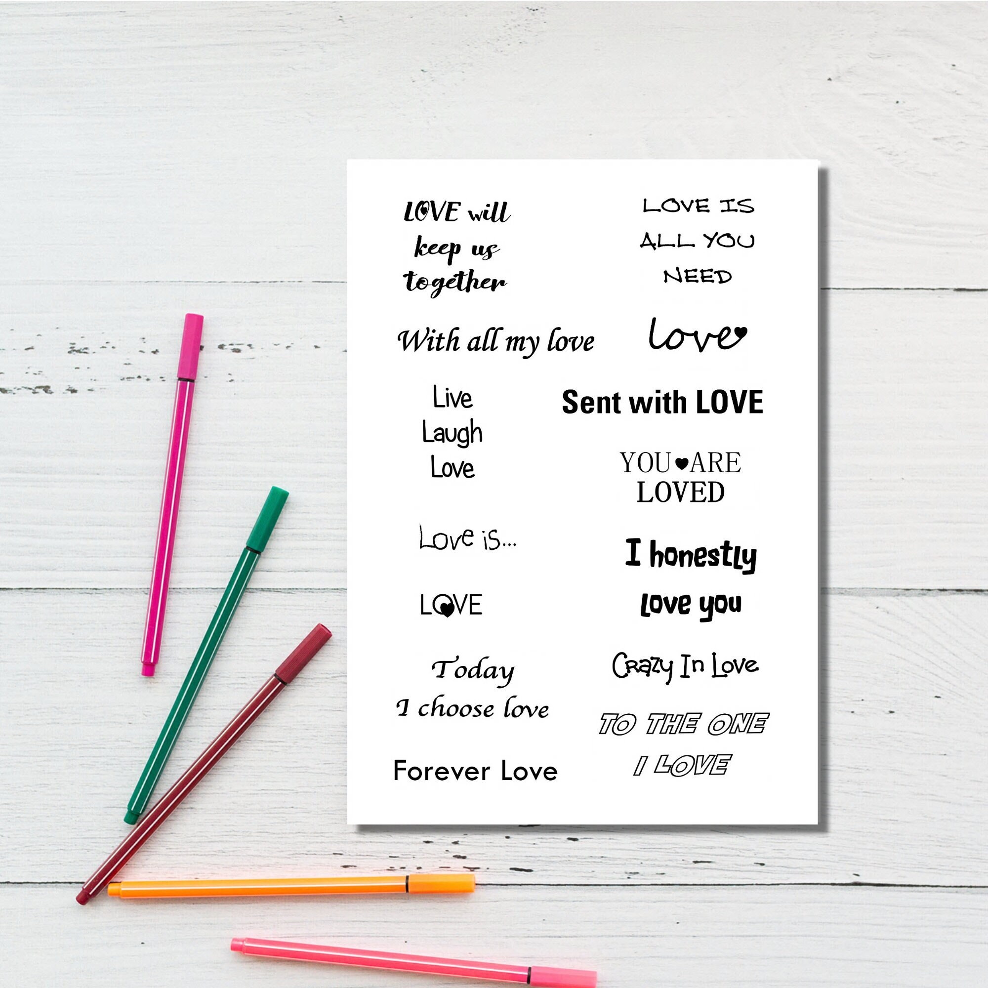 Love Sentiments Digital Sheet, Printable Romantic Phrase, Cardmaking ...