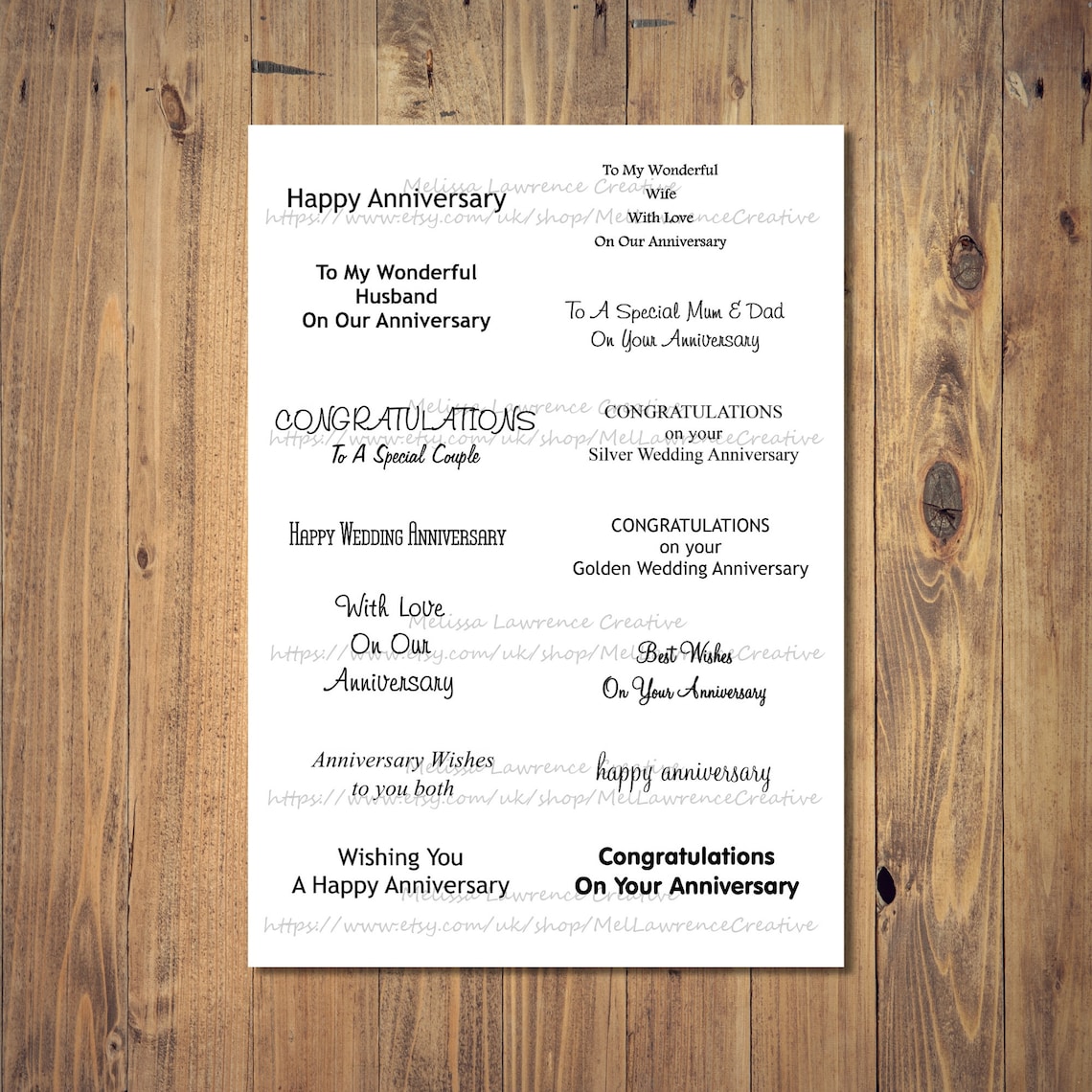 Anniversary Sentiments Digital Sheet, Printable Card Sentiments ...