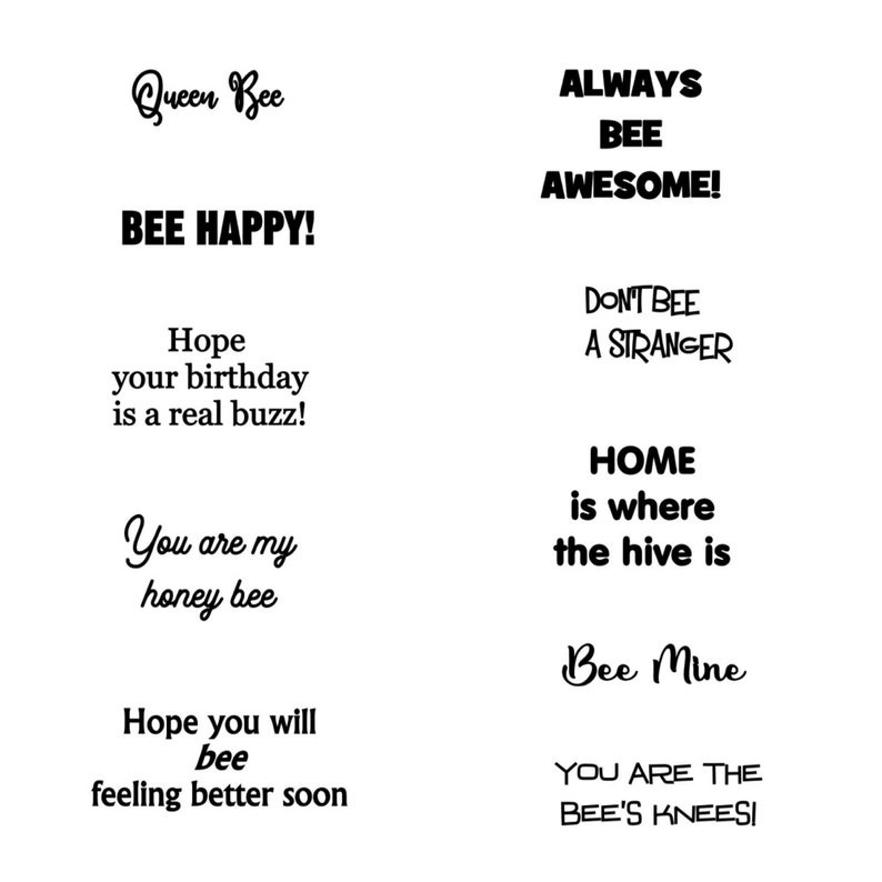 Bee Sentiments Digital Sheet, Printable Bee Themed Sayings, Junk ...