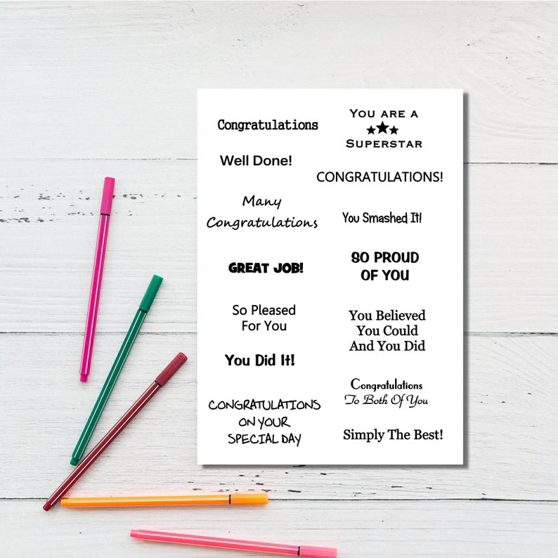 Congratulations Sentiments JPG Digital Sheet, Printable Card Words ...
