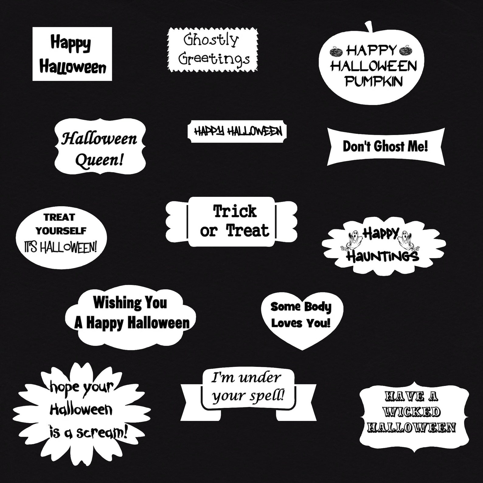 Halloween Sentiments JPG Digital Sheet, Printable Halloween Sentiments ...