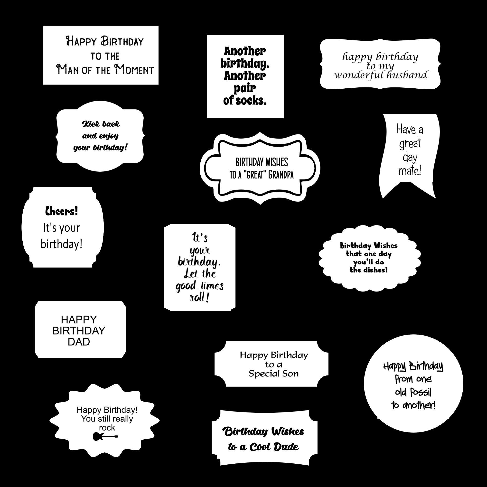 Male Birthday Sentiments Digital Sheet, Words for Masculine Cards ...