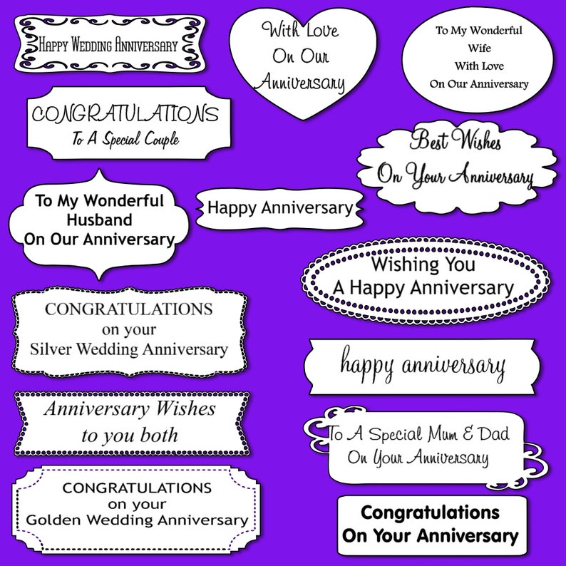 Anniversary Sentiments Digital Sheet, Printable Card Sentiments ...