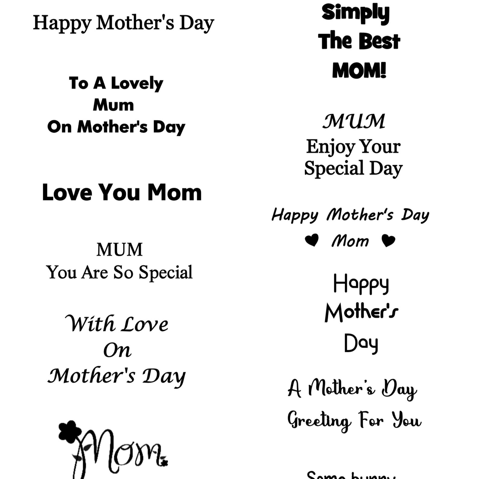 Mother Sentiments Digital Sheet, Printable Mother’s Day Sentiments ...