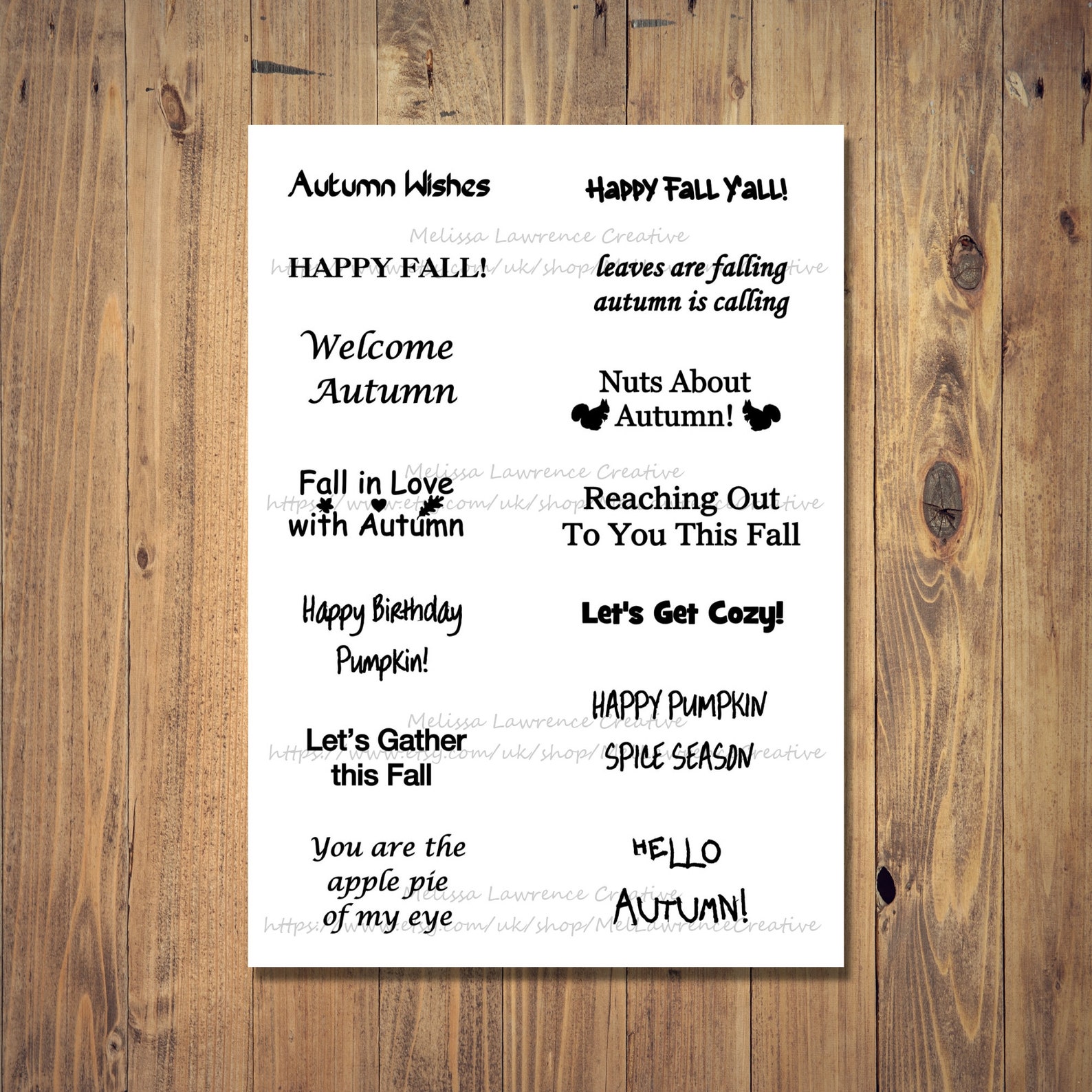 Autumn Sentiments Digital Sheet, Autumn Cardmaking, Printable Fall ...