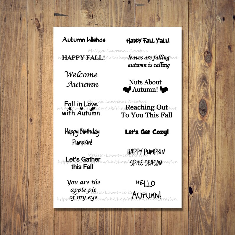 Autumn Sentiments Digital Sheet, Autumn Cardmaking, Printable Fall ...