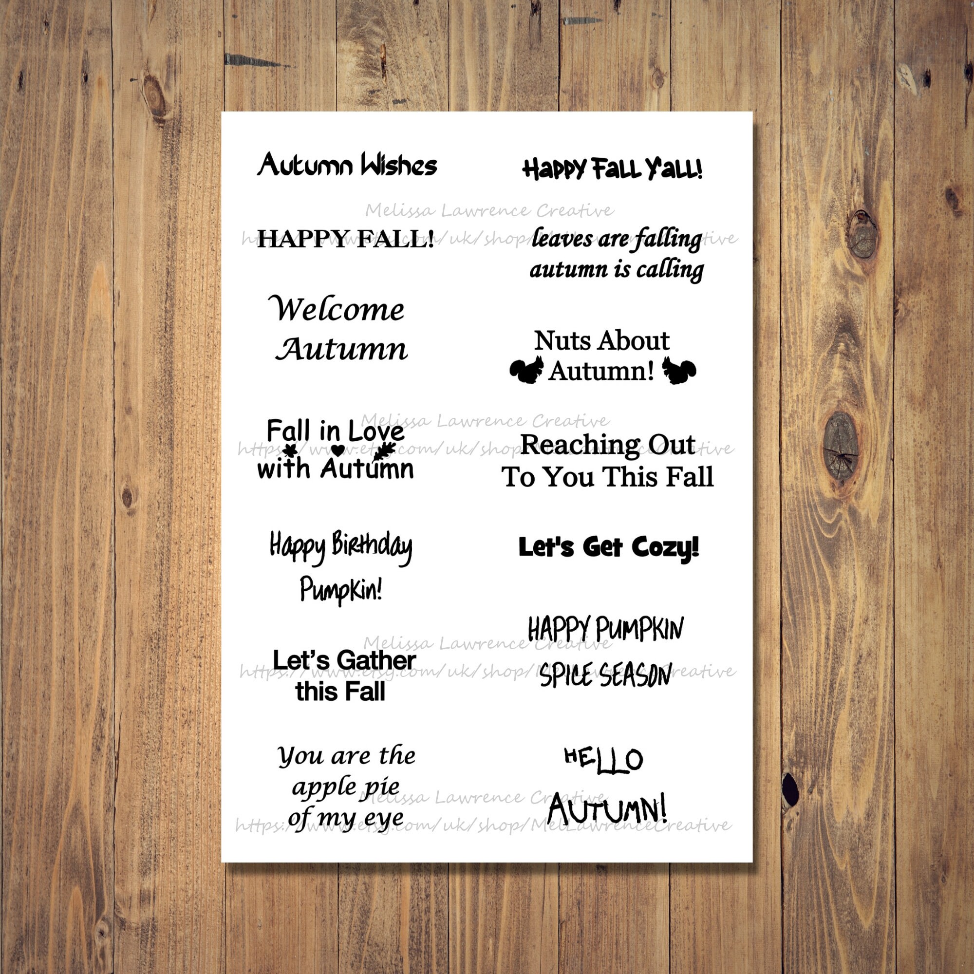 Autumn Sentiments Digital Sheet, Autumn Cardmaking, Printable Fall ...