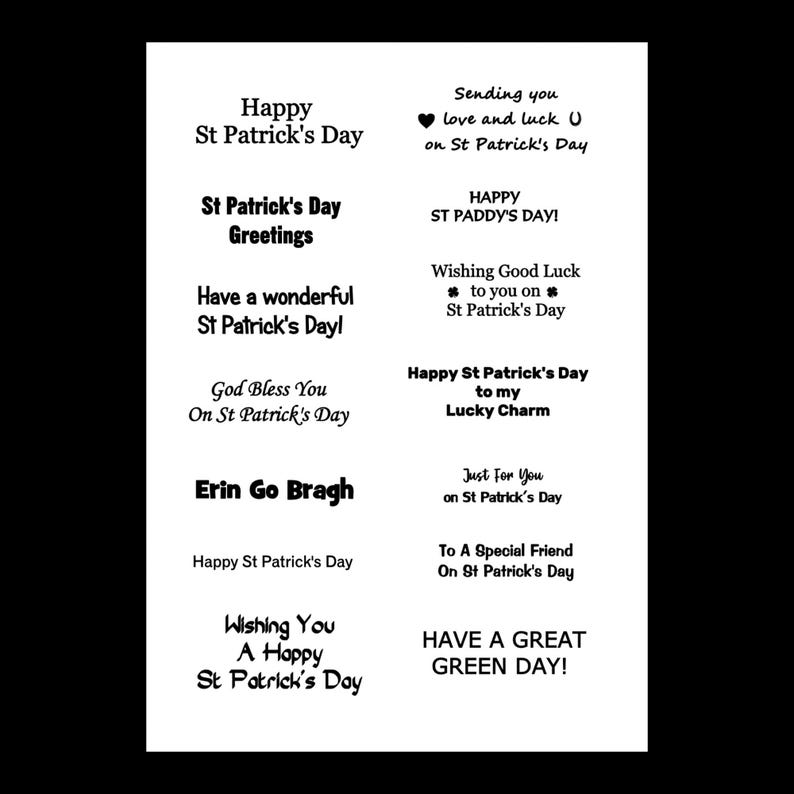 St Patrick’s Day Sentiments JPG Digital Sheet, Printable Card ...