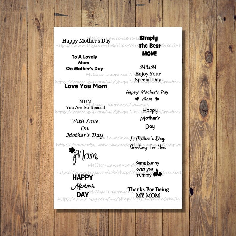 Mother Sentiments Digital Sheet, Printable Mother’s Day Sentiments ...
