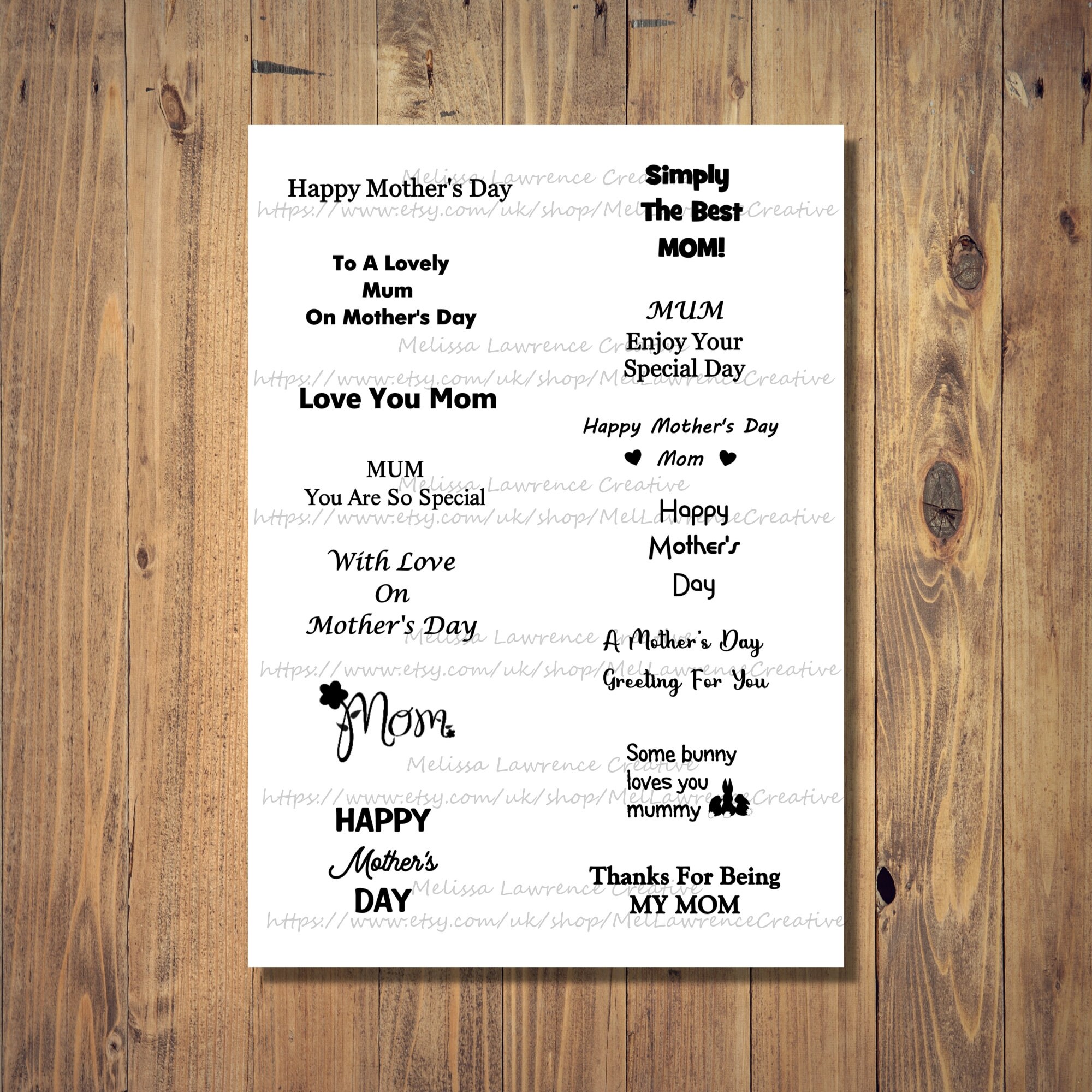 Mother Sentiments Digital Sheet, Printable Mother’s Day Sentiments ...