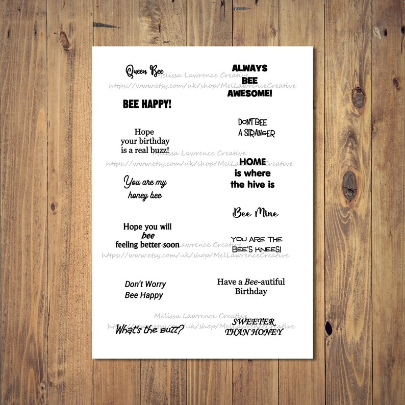 Bee Sentiments Digital Sheet, Printable Bee Themed Sayings, Junk ...