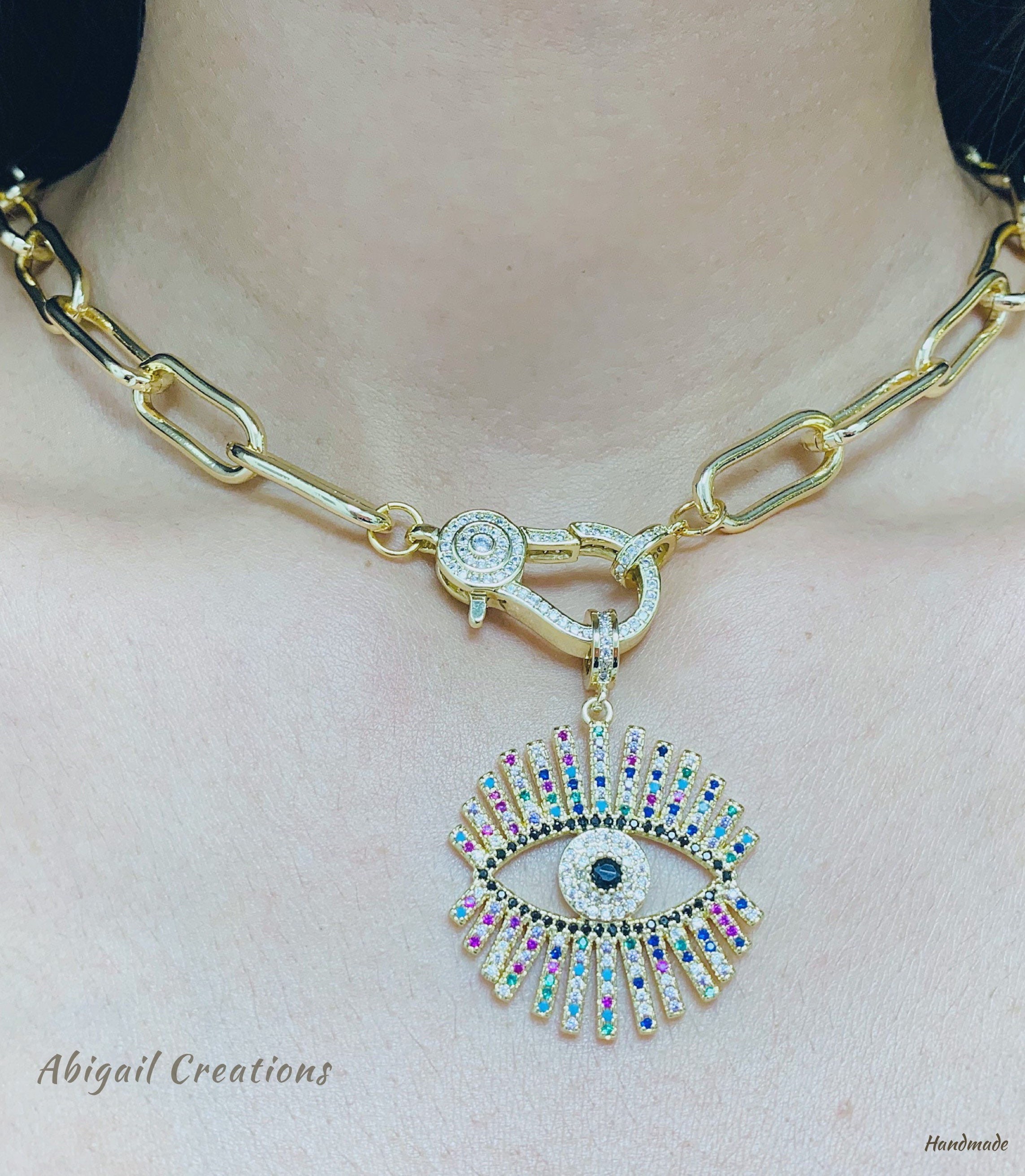 Gold Color Polished Paper Clip Necklace with CZ Lobster Claw | Etsy