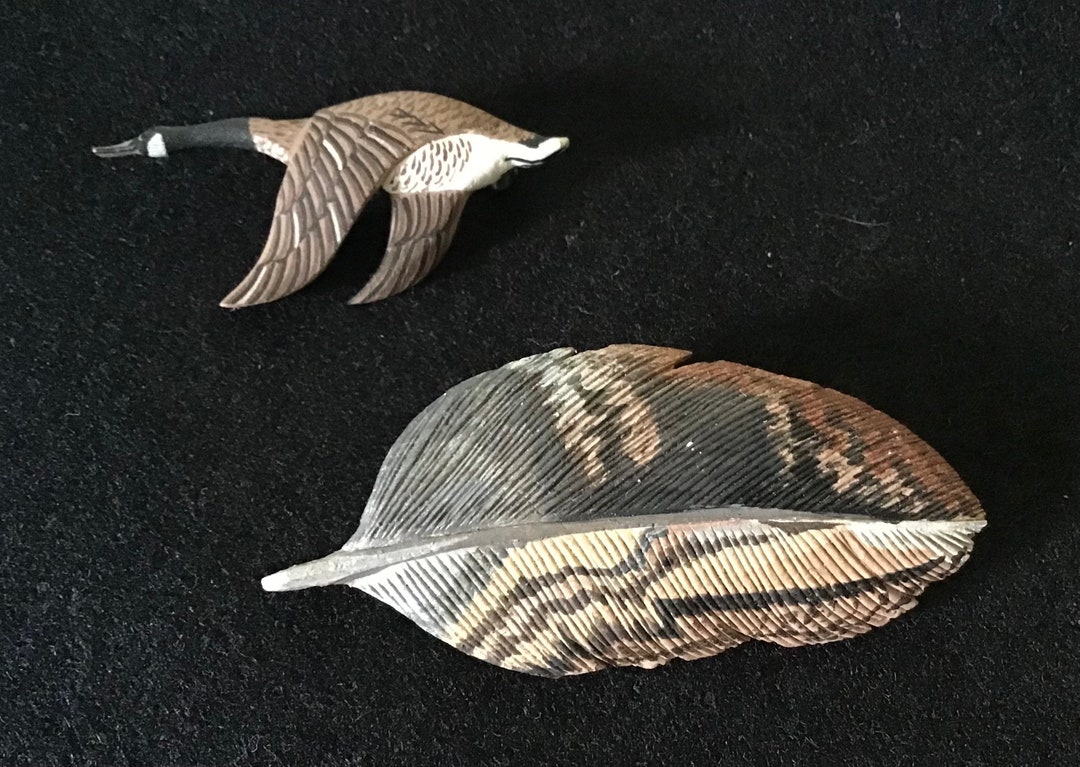 Hand Carved Wooden Pin Set Goose and Grouse Feather - Etsy