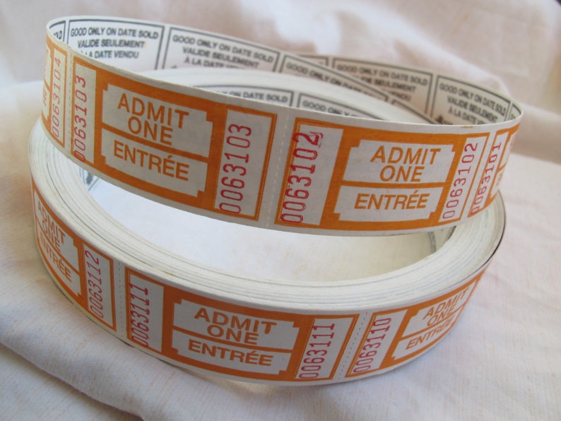 Admit One Tickets (choice of Colour) / Red Admit One Tickets / Orange ...