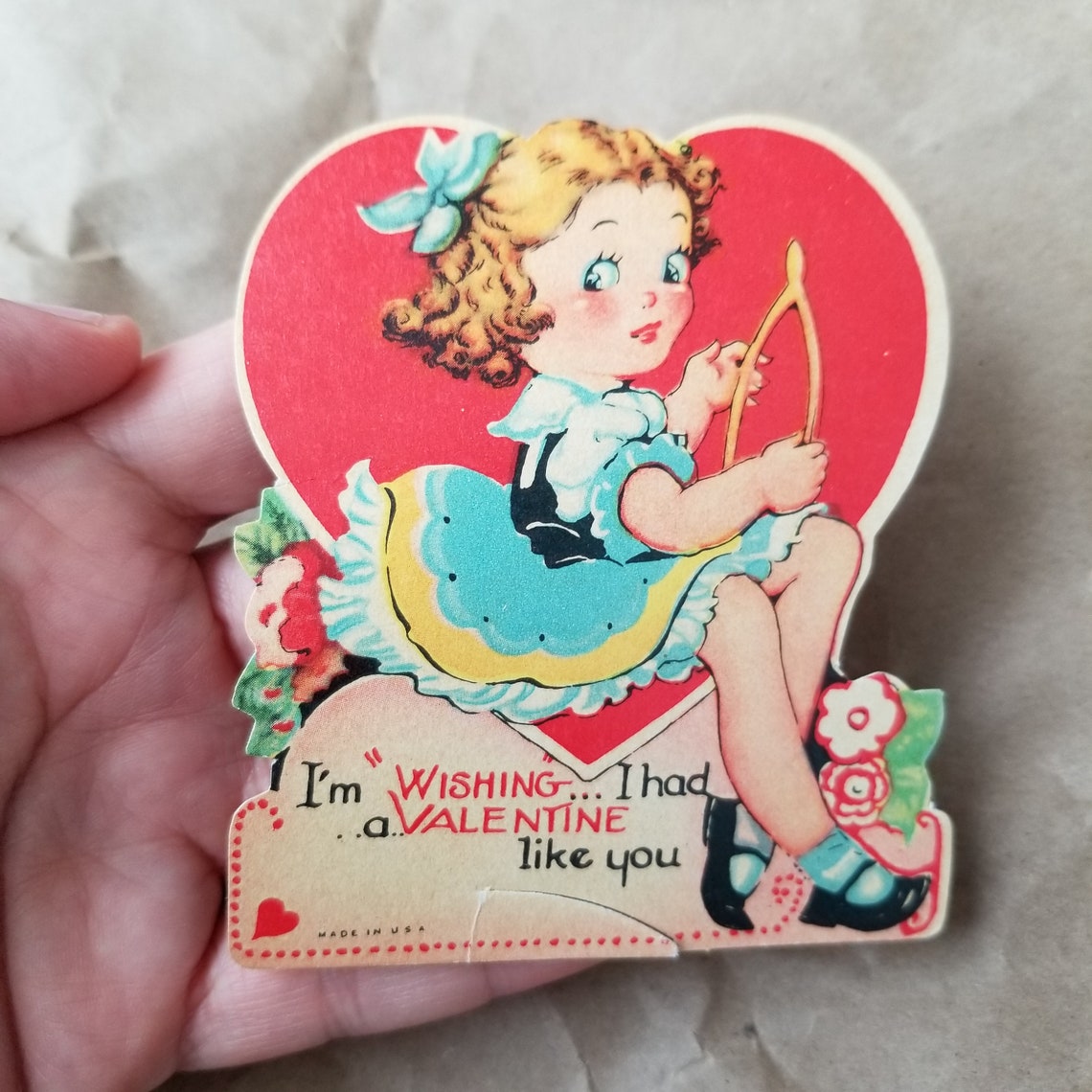 Girl With Wishbone Valetine's Card / Children's - Etsy