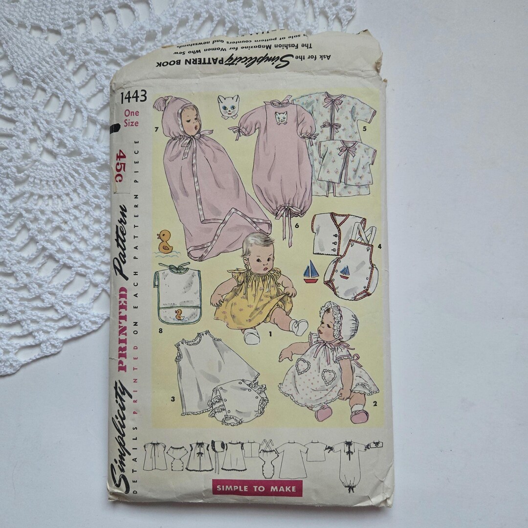 Simplicity 1443 1950s Sewing Pattern for Infant Layette Set With ...