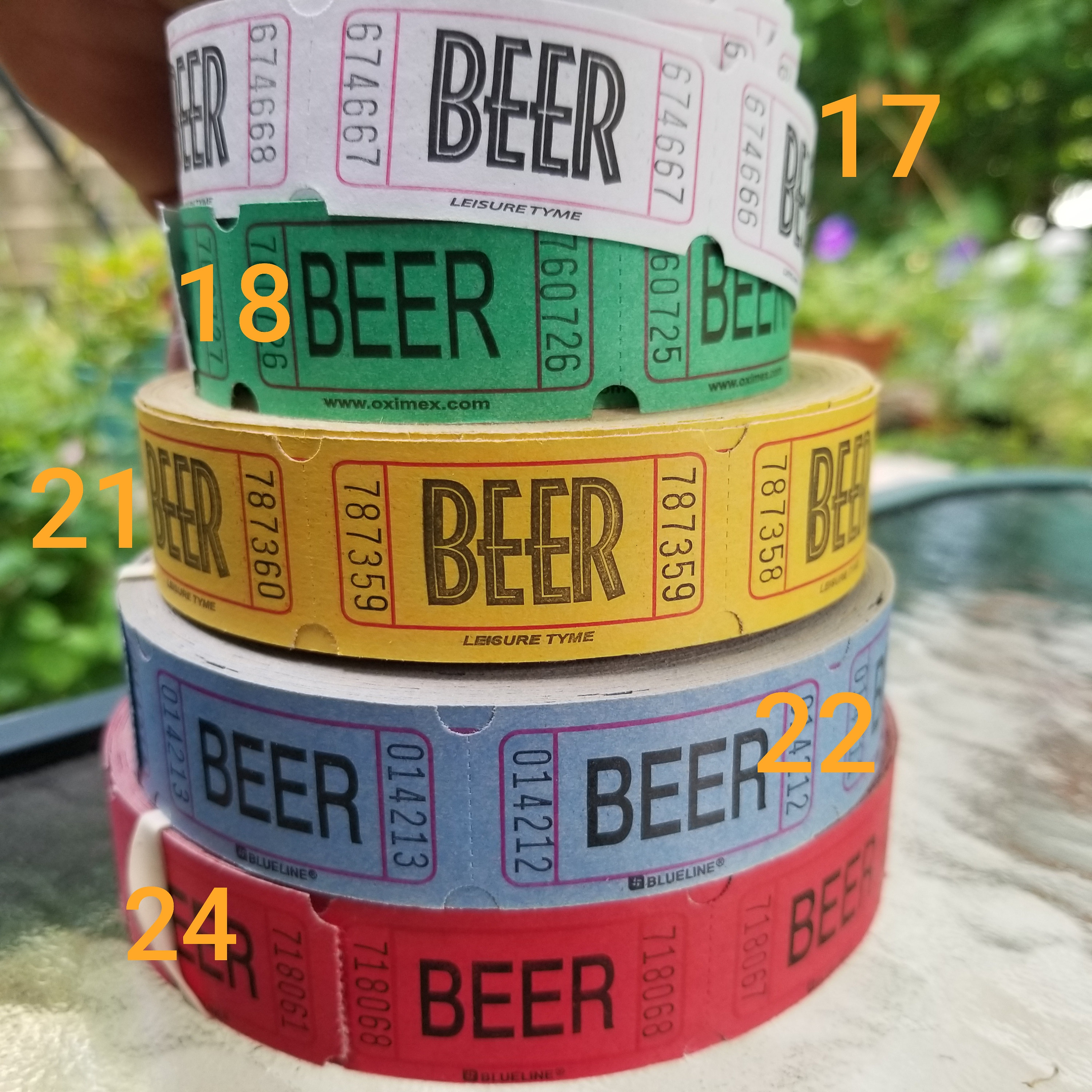 Beer Liquour Refreshment Alcohol Tickets (choice of Style) / Pink Beer ...