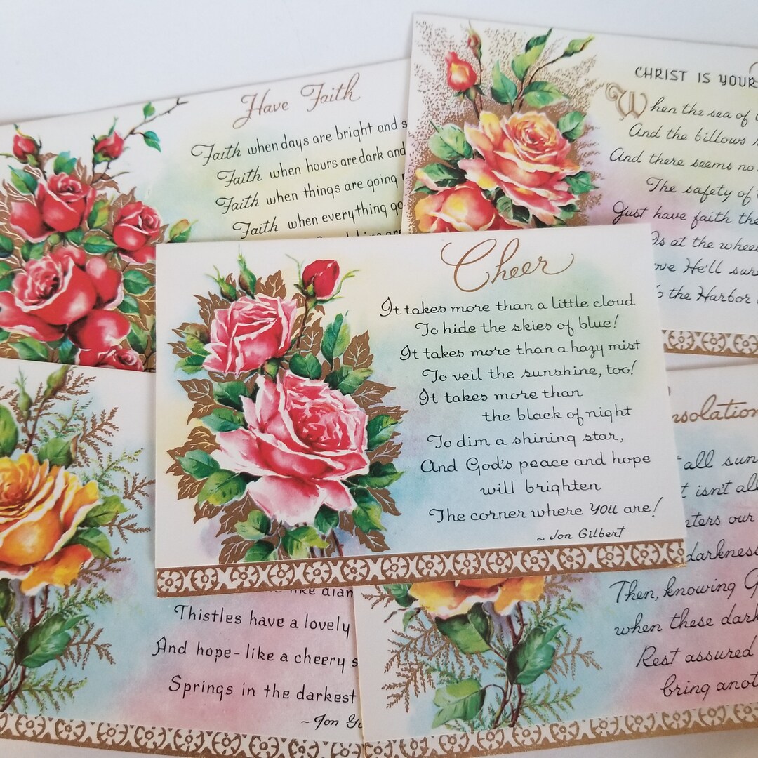 Set of 5 Jon Gilbert Poem Cards / Christian Correspondence Notes / Rose ...