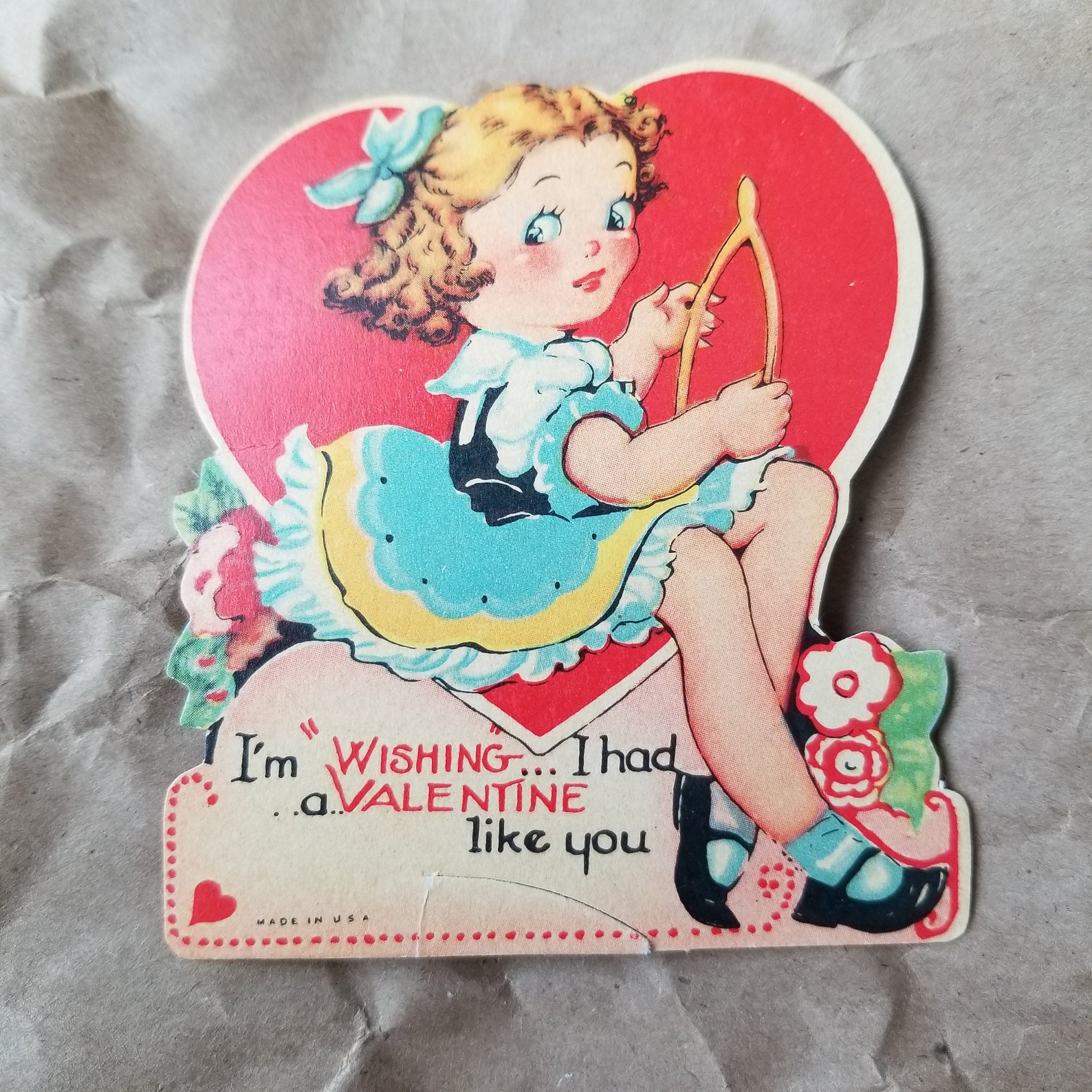 Girl With Wishbone Valetine's Card / Children's - Etsy