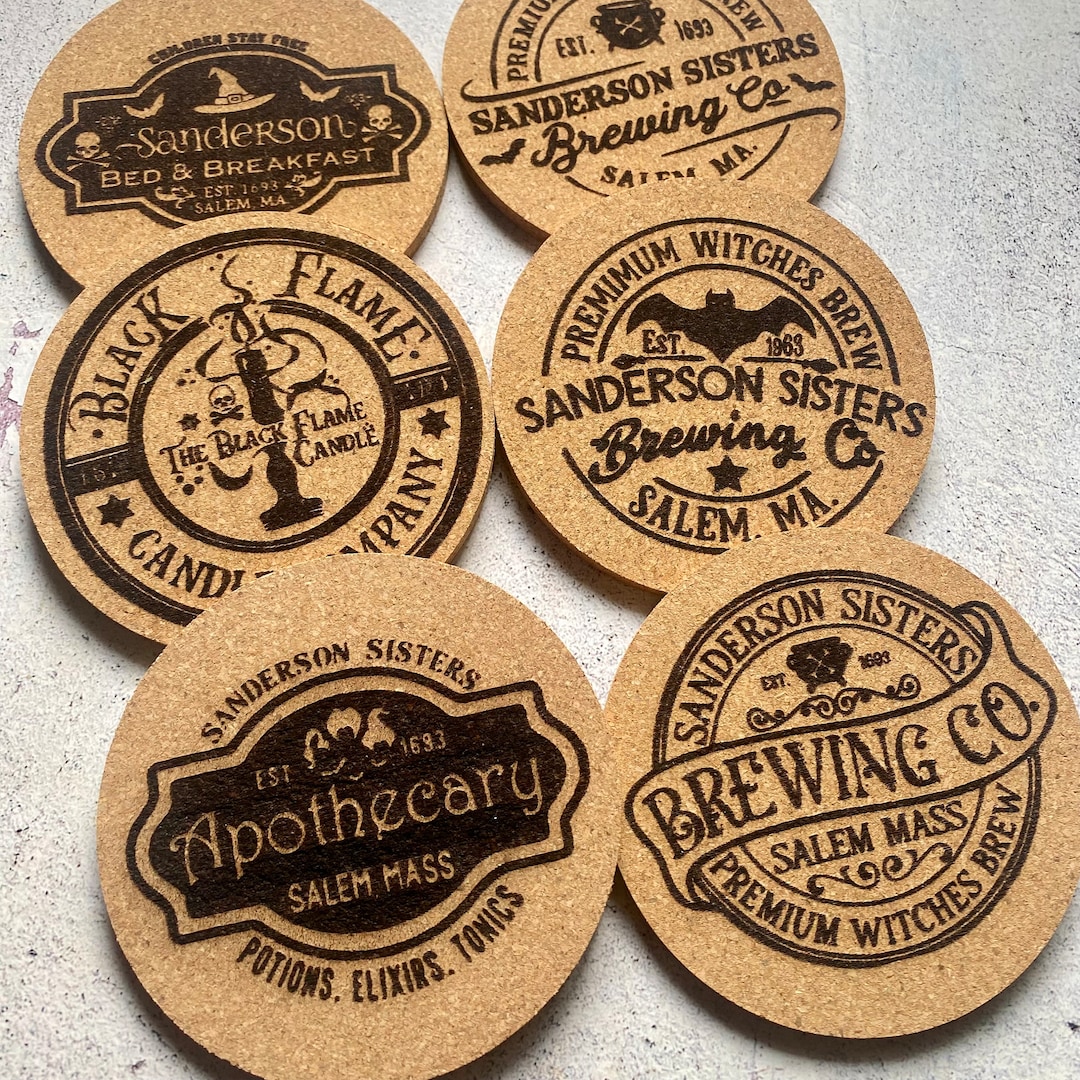 Set of Six Hocus Pocus Cork Coasters Set - Etsy