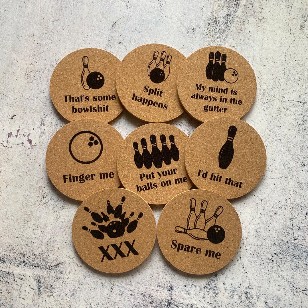 Funny Bowling Themed Cork Coasters Set - Etsy