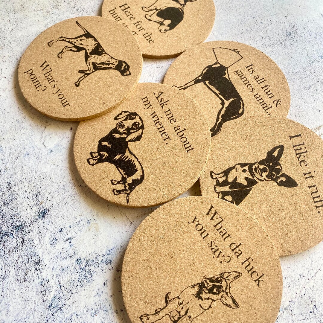 Funny Dog Cork Coasters Set of Six - Etsy