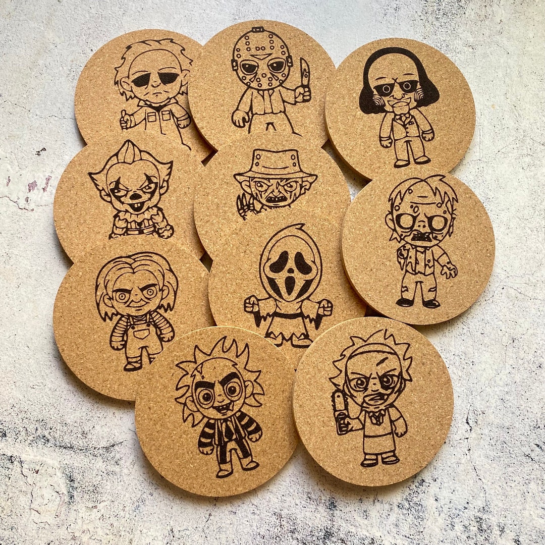 Set of Ten Horror Movie Cork Coasters - Etsy