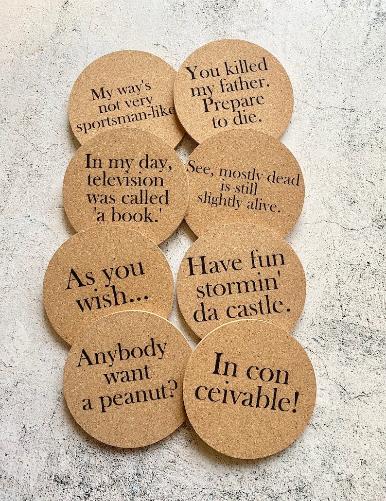 Set of Eight Princess Bride Quote Cork Coasters - Etsy