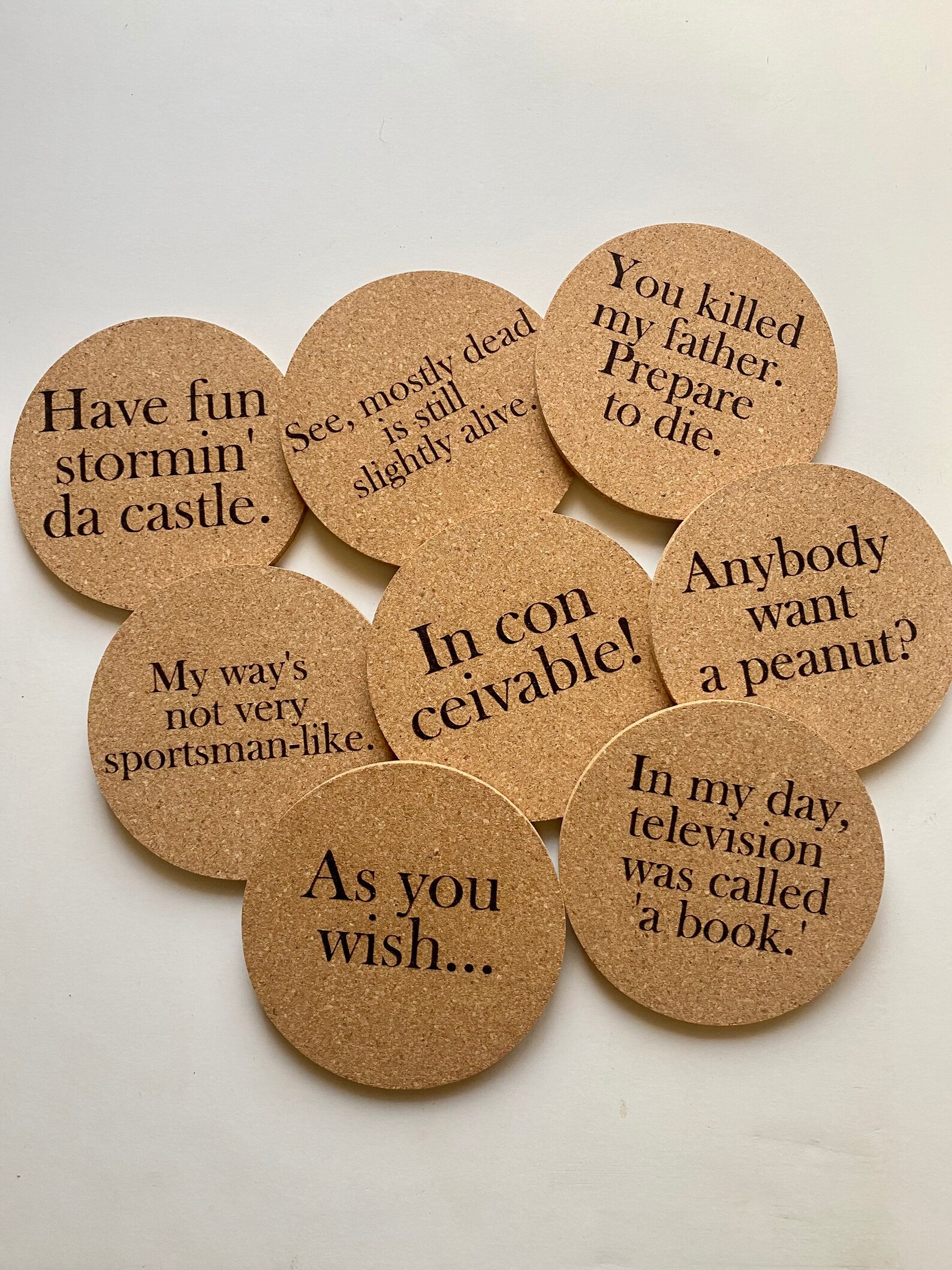 Set of Eight Princess Bride Quote Cork Coasters - Etsy