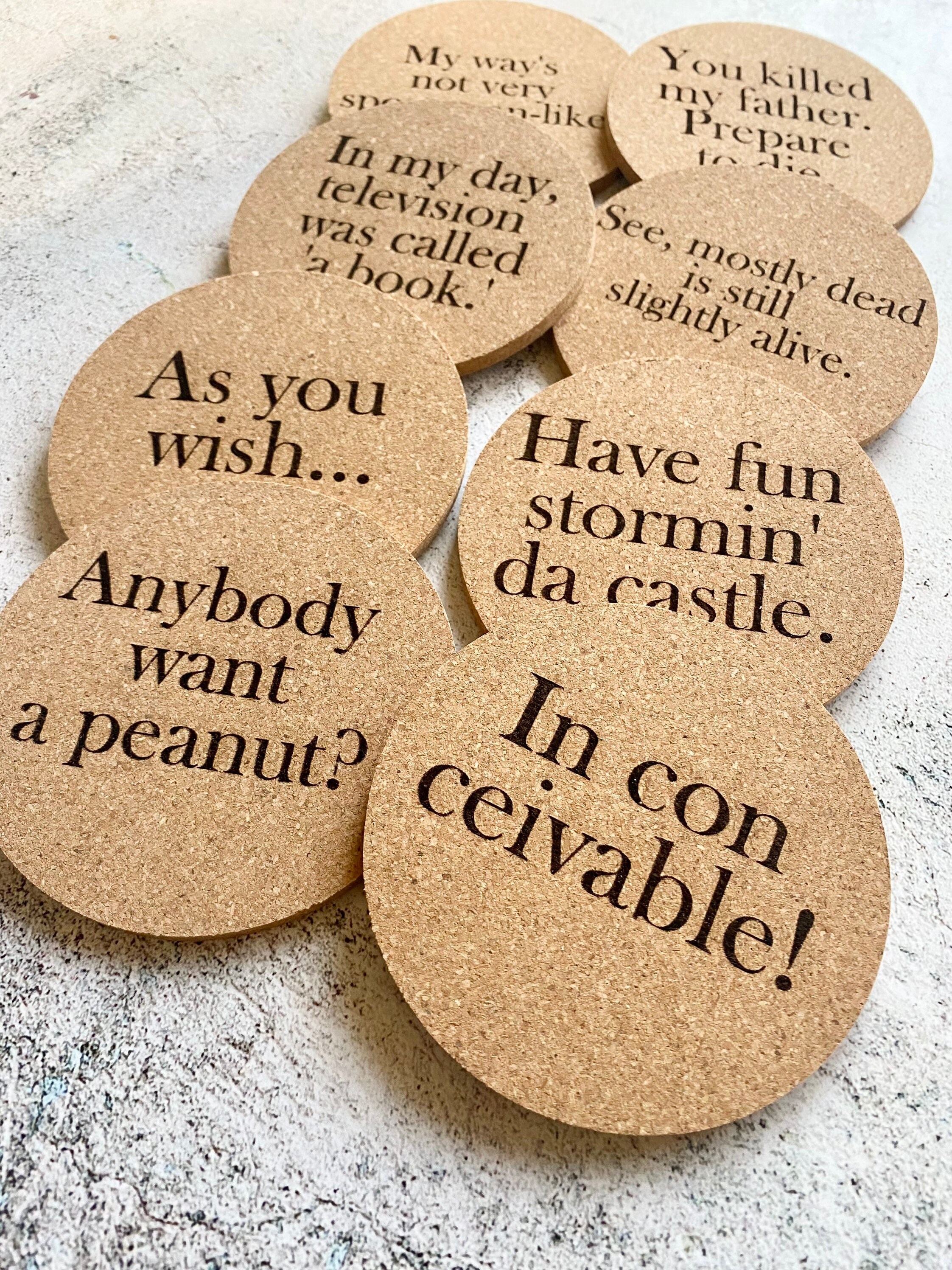 Set of Eight Princess Bride Quote Cork Coasters Custom - Etsy