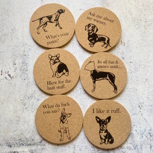 Funny Dog Cork Coasters Set of Six - Etsy