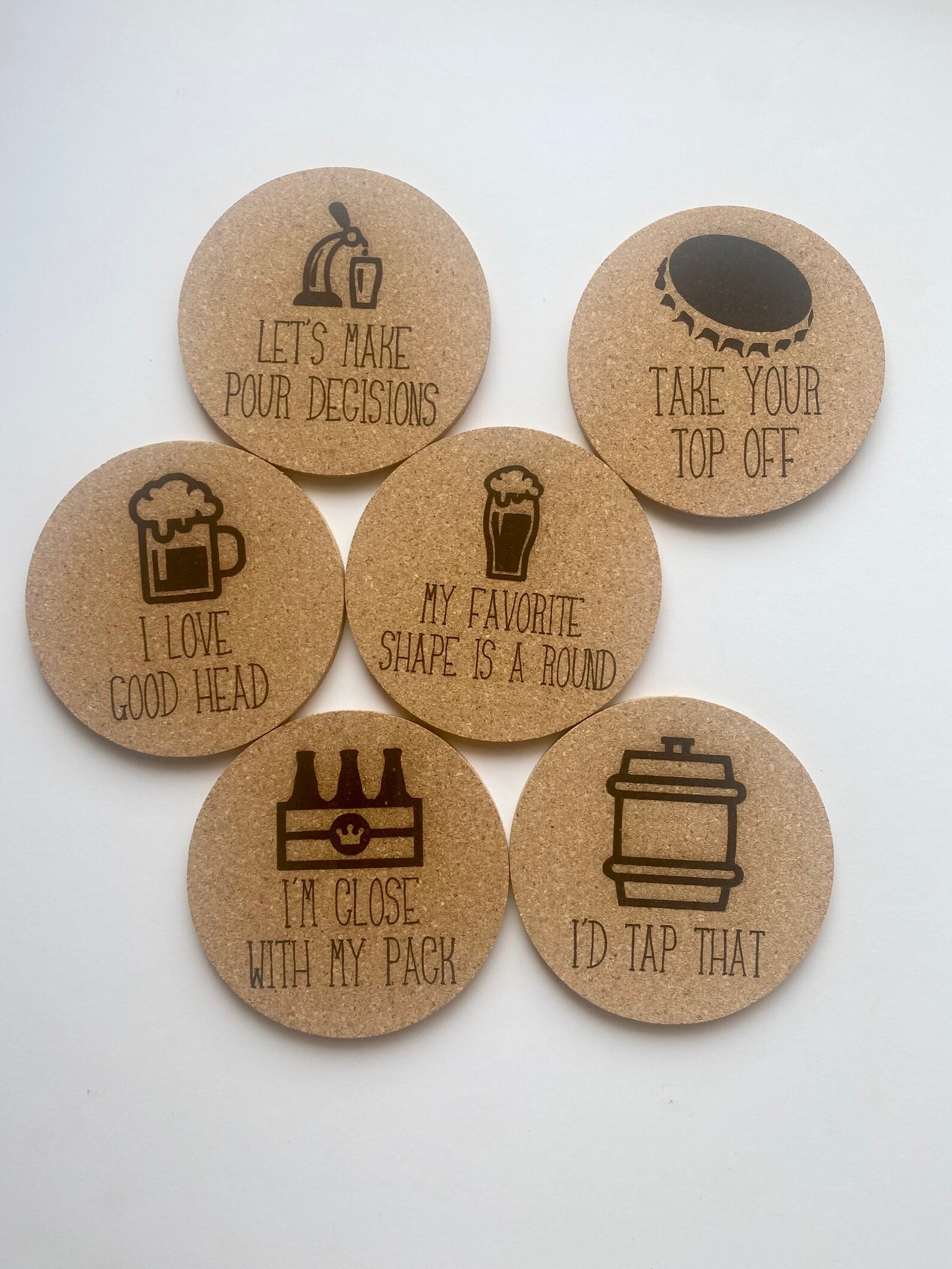 Beer Themed Funny Cork Coasters Set - Etsy