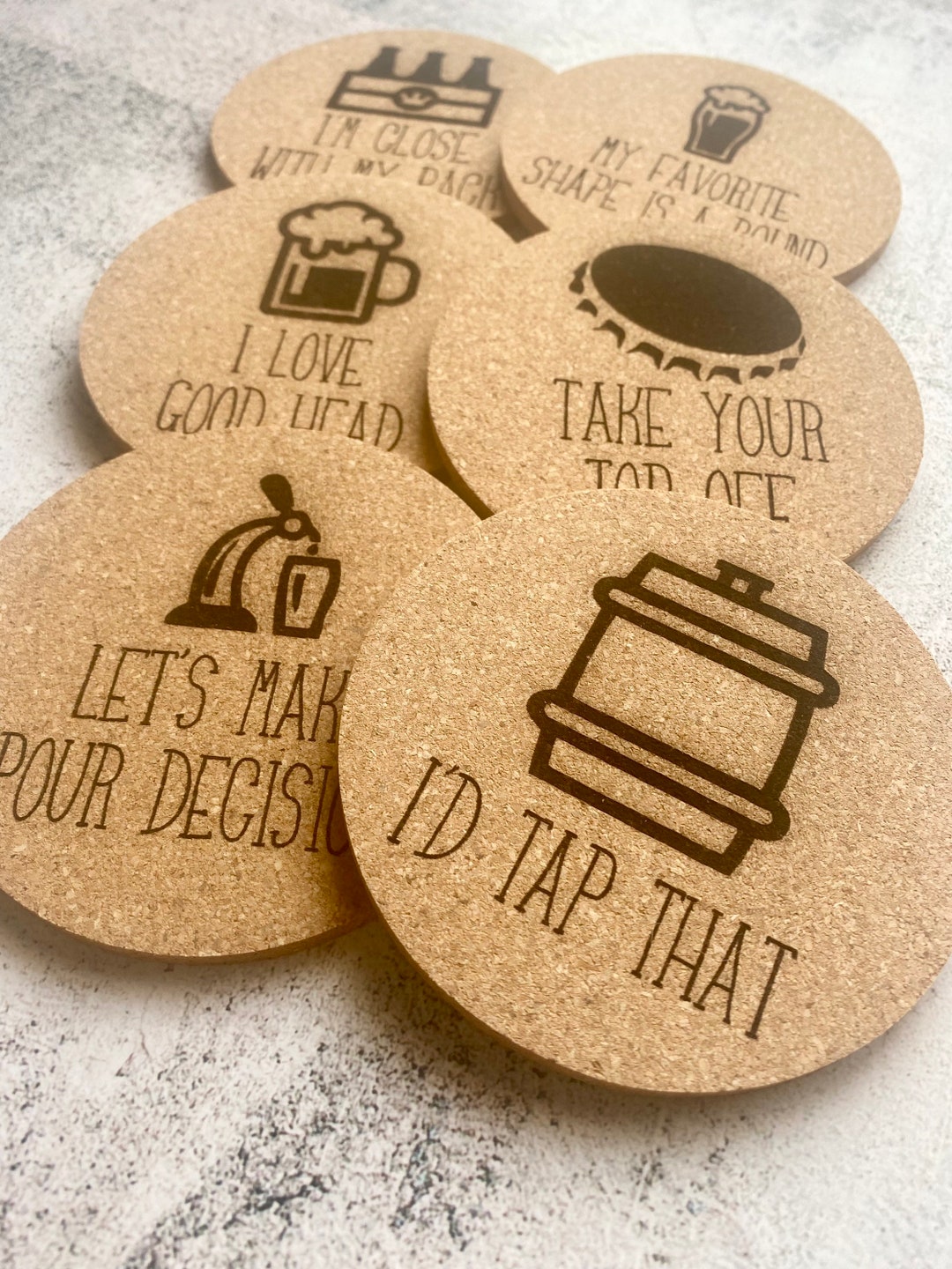 Beer Themed Funny Cork Coasters Set - Etsy