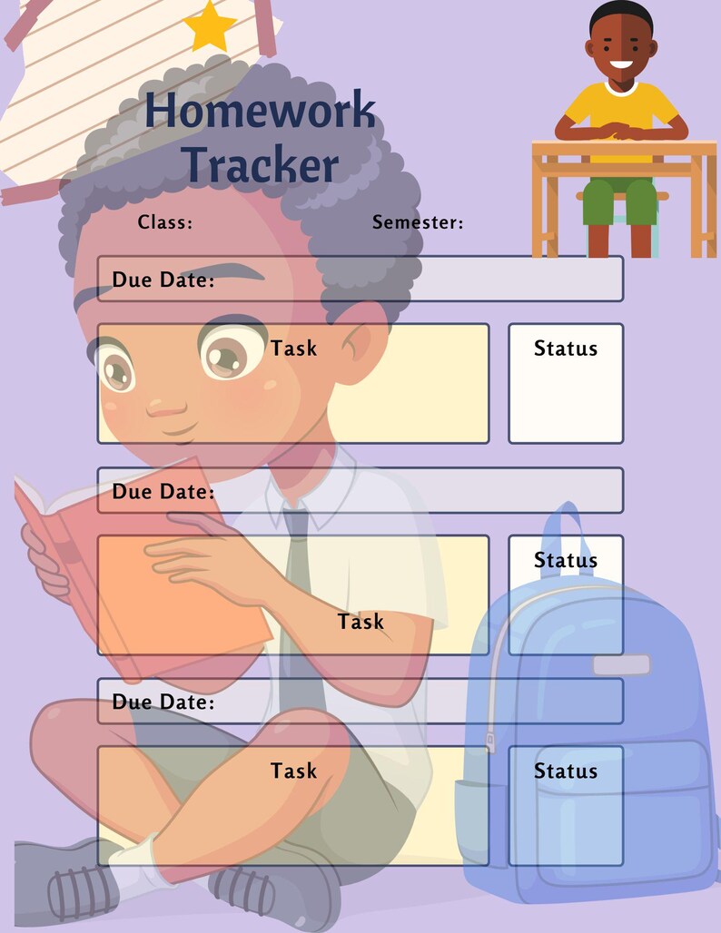 Afrocentric Homework Tracker Printable | School Planner for Kids ...